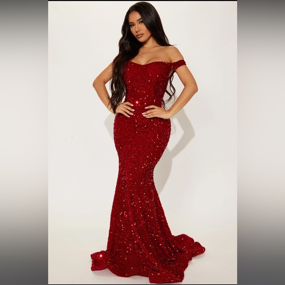 Fashion Nova | Dresses | Fashion Nova Alora Red Velvet Sequin Gown ...